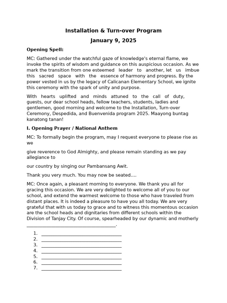 Installation & Turn-over Ceremony 2025 | PDF