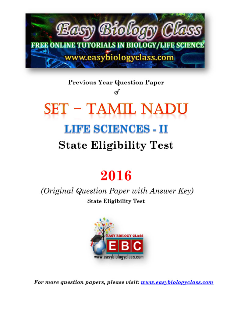 SET Life Sciences 2016 Tamil Nadu Paper II | PDF | Denaturation ...