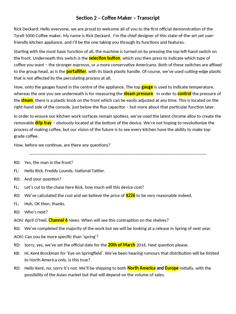 Section 2 - Coffee Maker - Tapescript Answers | PDF
