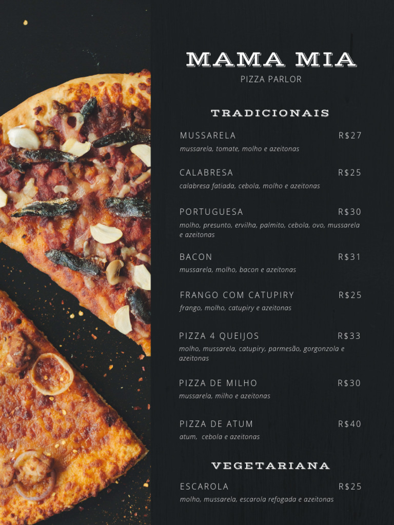 Dark Gray Classic Pizza Menu | PDF