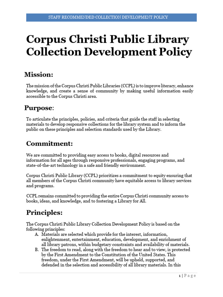 Staff Recommended Collection Development Policy | PDF | Libraries | Books