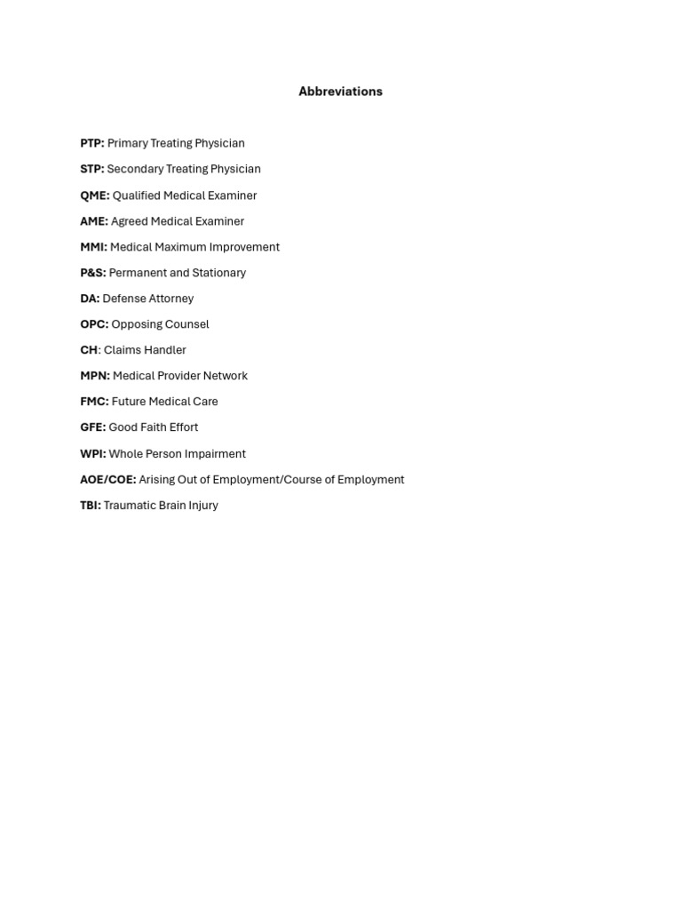 Workers' Comp Abbreviations Guide | PDF