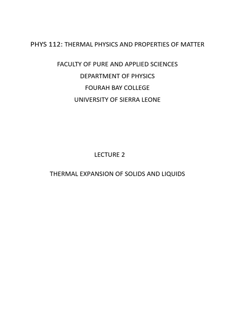 Thermal Physics Lecture 2 | PDF | Thermal Expansion | Gases