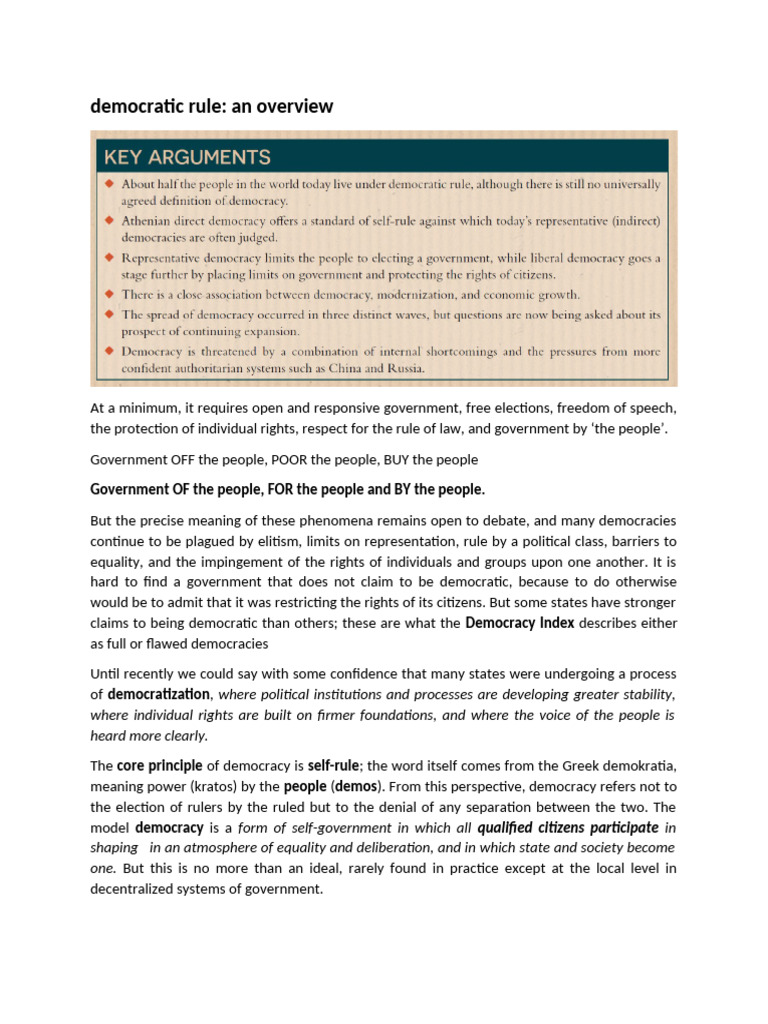 Democratic Rule Outline Notes | PDF | Democracy | Political Ideologies