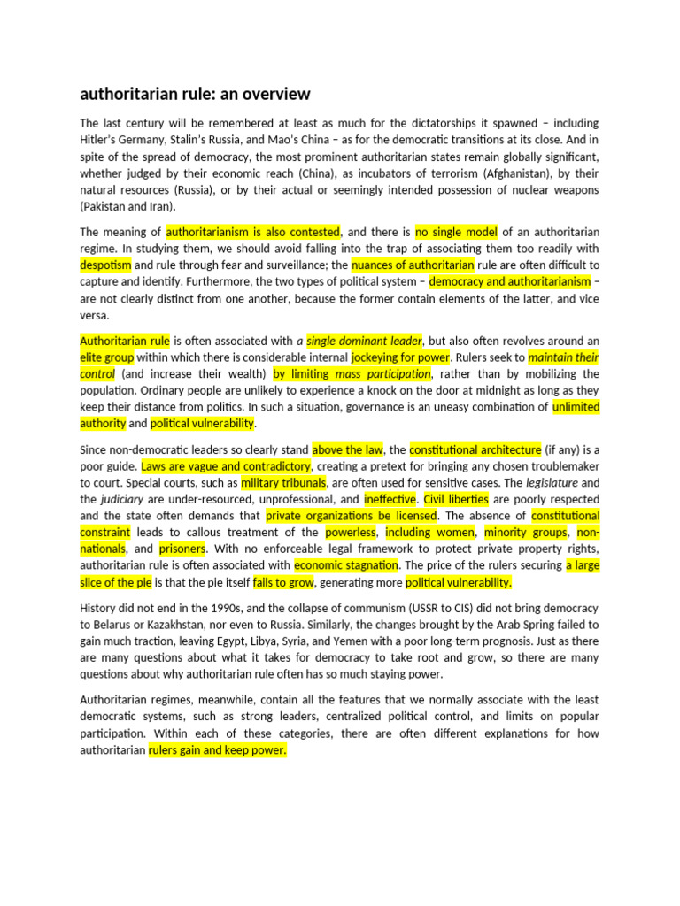 authoritarian-rule-outline-notes | PDF | Authoritarianism | Dictatorship