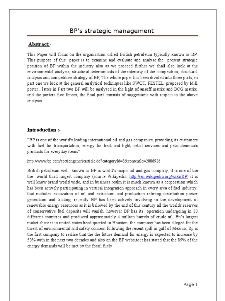 BP Strategic Analysis | PDF | Bp | Petroleum