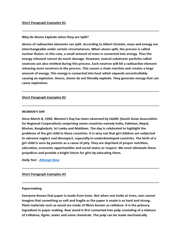 Short Paragraph Examples | PDF