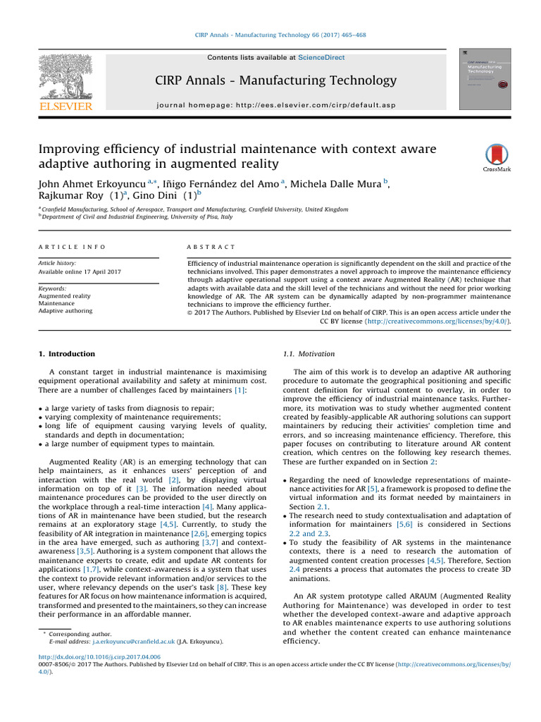 Augmented Reality in Industrial Maintenance | PDF | Augmented Reality ...