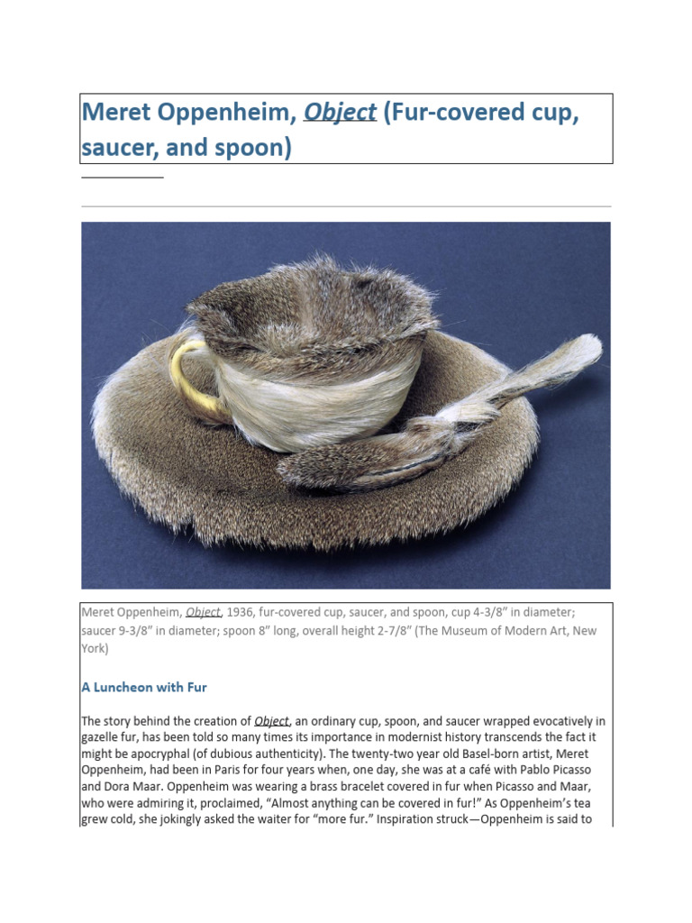 Meret Oppenheim Object Fur-covered cup saucer and spoon by JOSH R ROSE ...