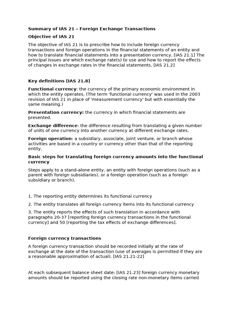 Summary of IAS21 Foreign Exchange Trasactions 2024 | PDF | International Financial Reporting ...