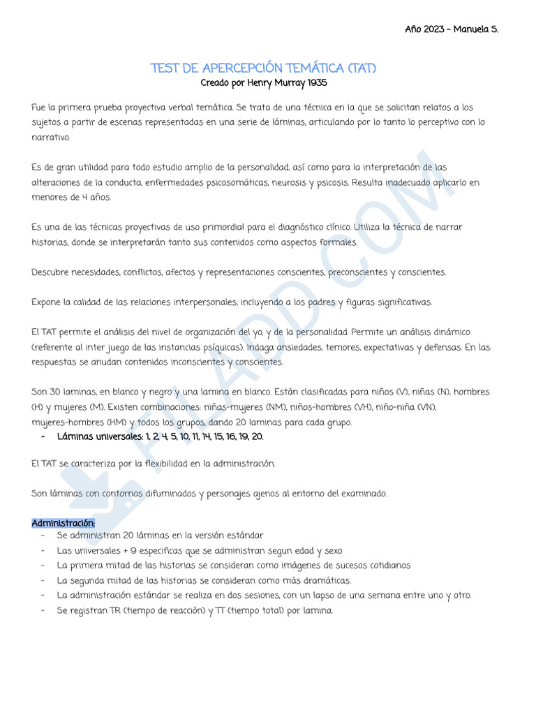 Test de Apercepcion Tematica Tat | PDF | Ciencias del comportamiento ...