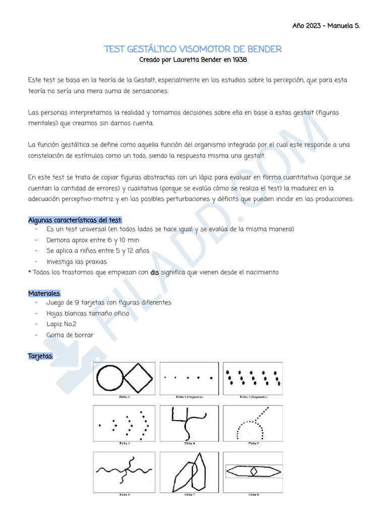 Test Gestaltico Visomotor de Bender | PDF | Desorden hiperactivo y ...