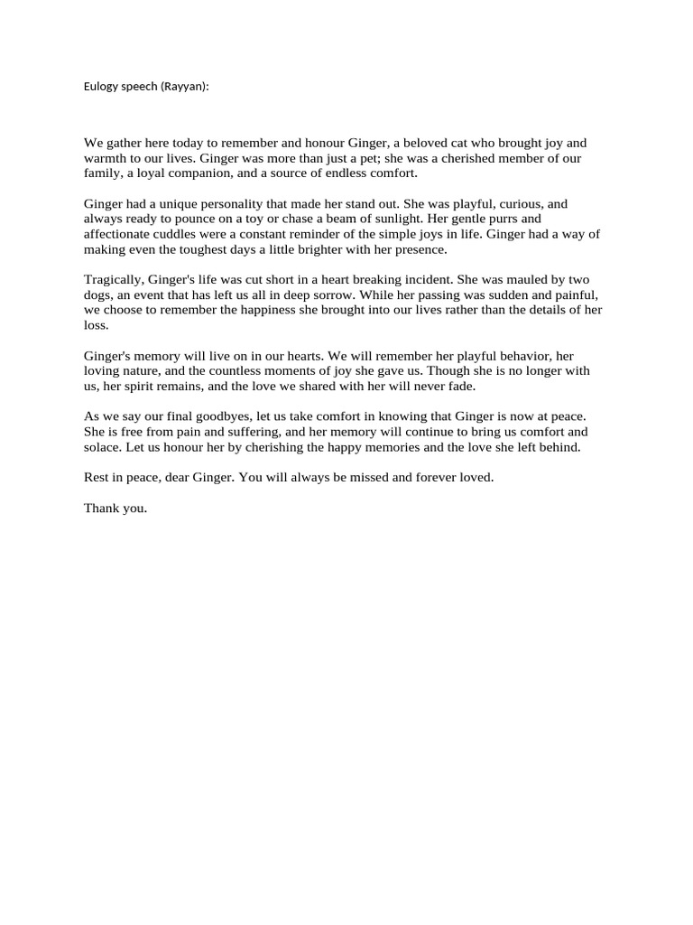 Eulogy Speech | PDF
