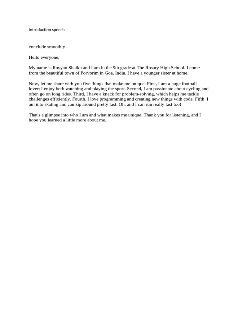 Introduction Speech | PDF