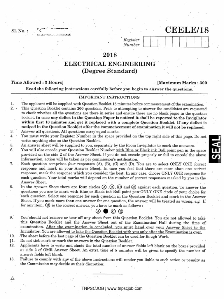 Electrical Engineering Question Paper 2018 - 2nd SET - Degree Standard ...