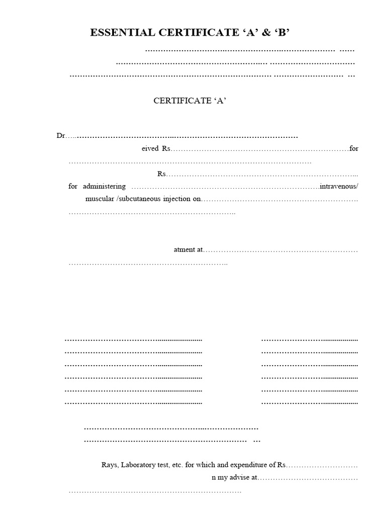 Medical Essential Certificates A & B | PDF | Hospital | Medical Treatments