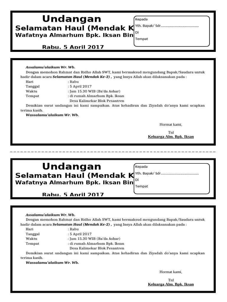 Undangan Selamatan Haul | PDF