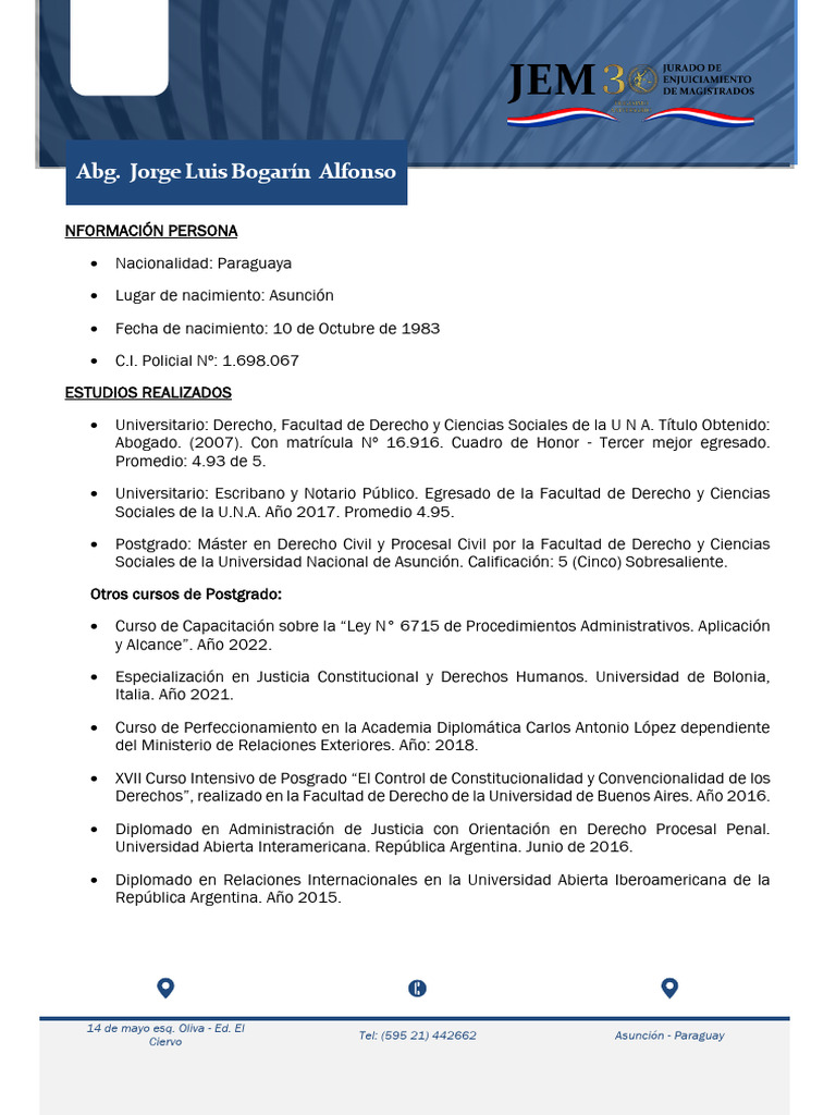 Abg. Jorge Bogarin Version Pagina Web | PDF | Diplomático | Paraguay