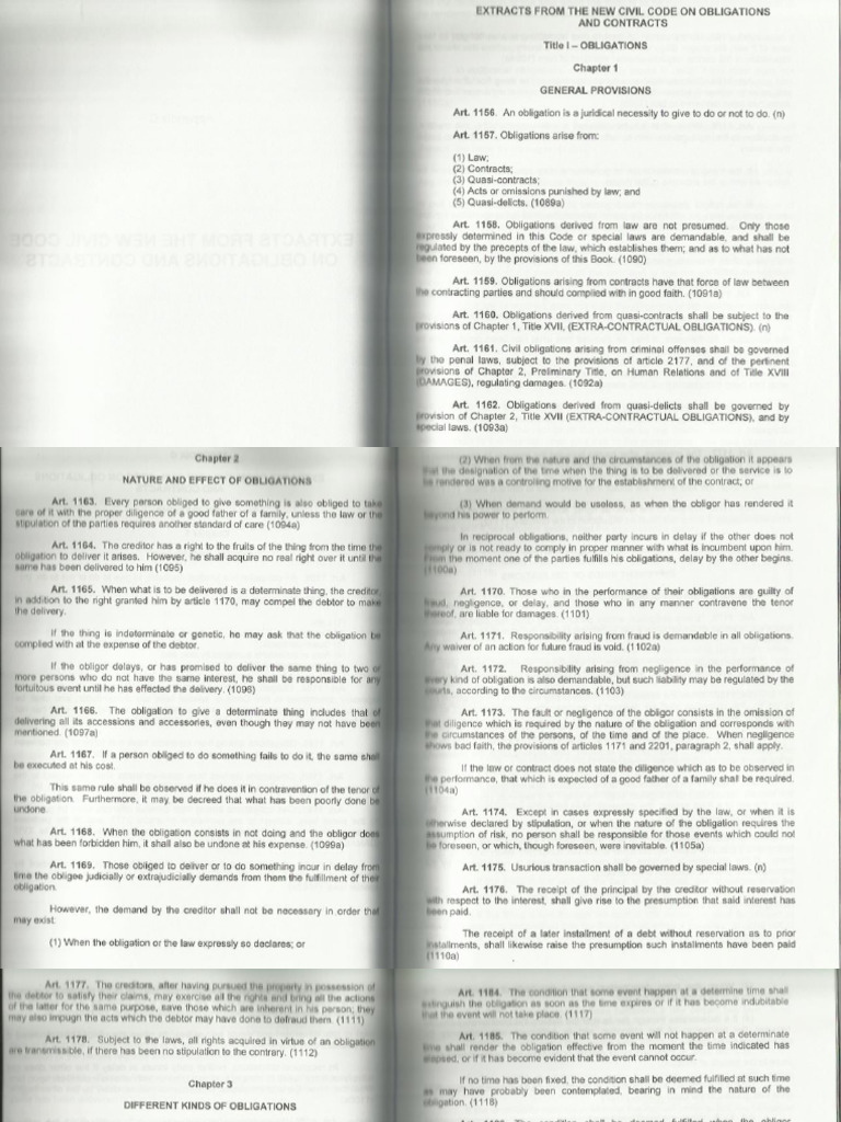 6. Extracts From the New Civil Code on Obligations and Contracts | PDF