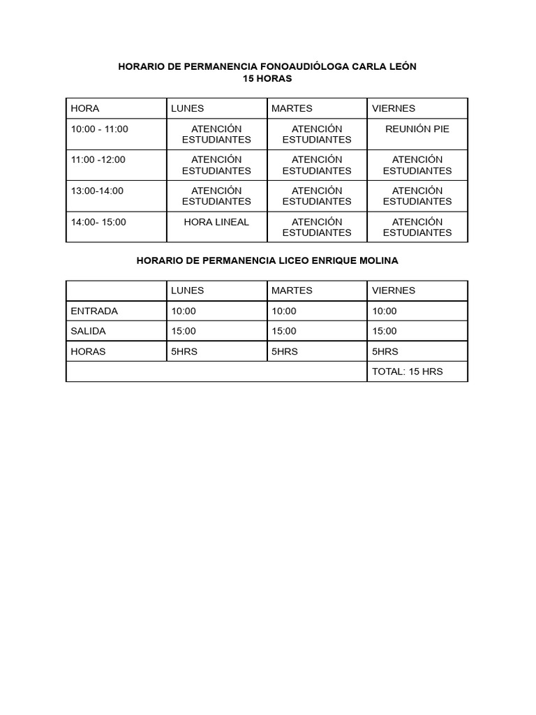 Propuesta de Horario Fono 2024 | PDF