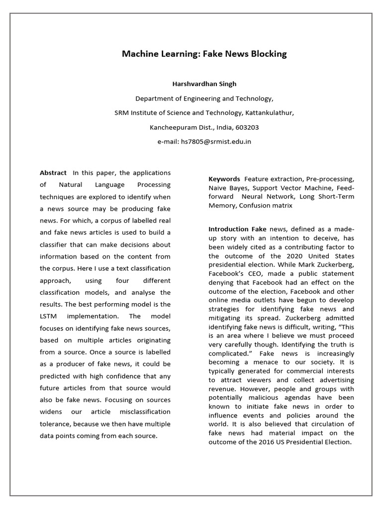 machine-learning-fake-news-blocking | PDF | Support Vector Machine | Applied Mathematics