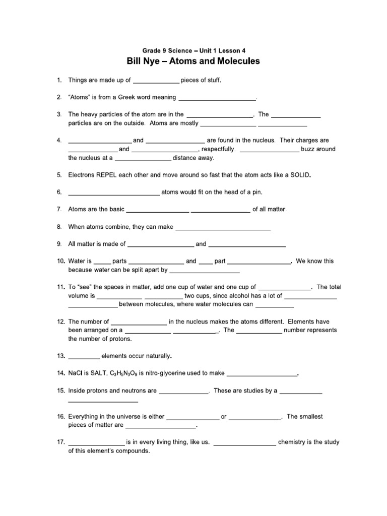 Bill Nye - Atoms and Molecules | PDF