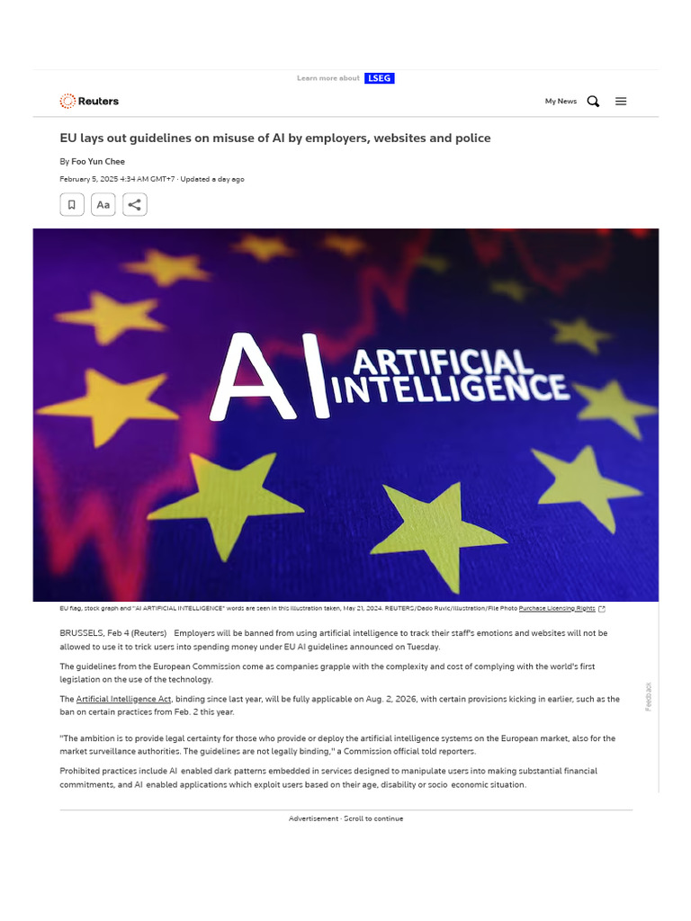 Eu Issues Guidelines On Misuse of Ai 1739718526 | PDF | Artificial Intelligence | Intelligence ...