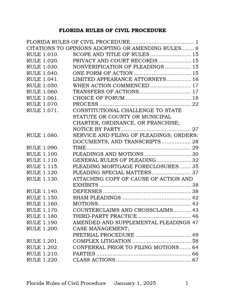 Florida Civil Procedure Rules 2025 | PDF | Deposition (Law) | Discovery ...