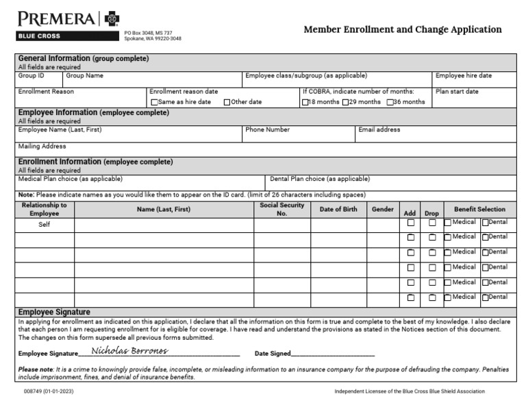 Premera - Employee Application | PDF