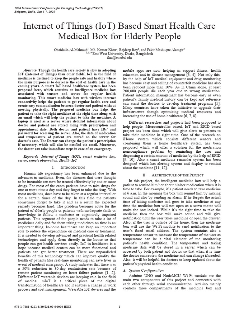 Internet of Things IoT Based Smart Health Care Medical Box for Elderly People | PDF | Internet ...