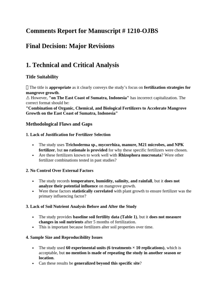 Comments Report For Manuscript # 1210-OJBS | PDF | Mangrove | Fertilizer