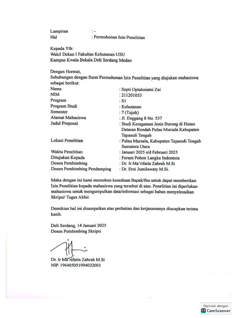 Permohonan Izin Penelitian_Septi Optakniatni Zai | PDF
