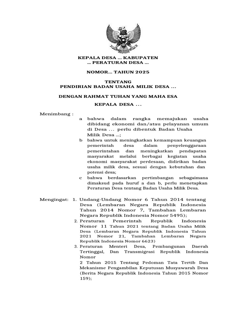 CONTOH PERDES Bumdes | PDF