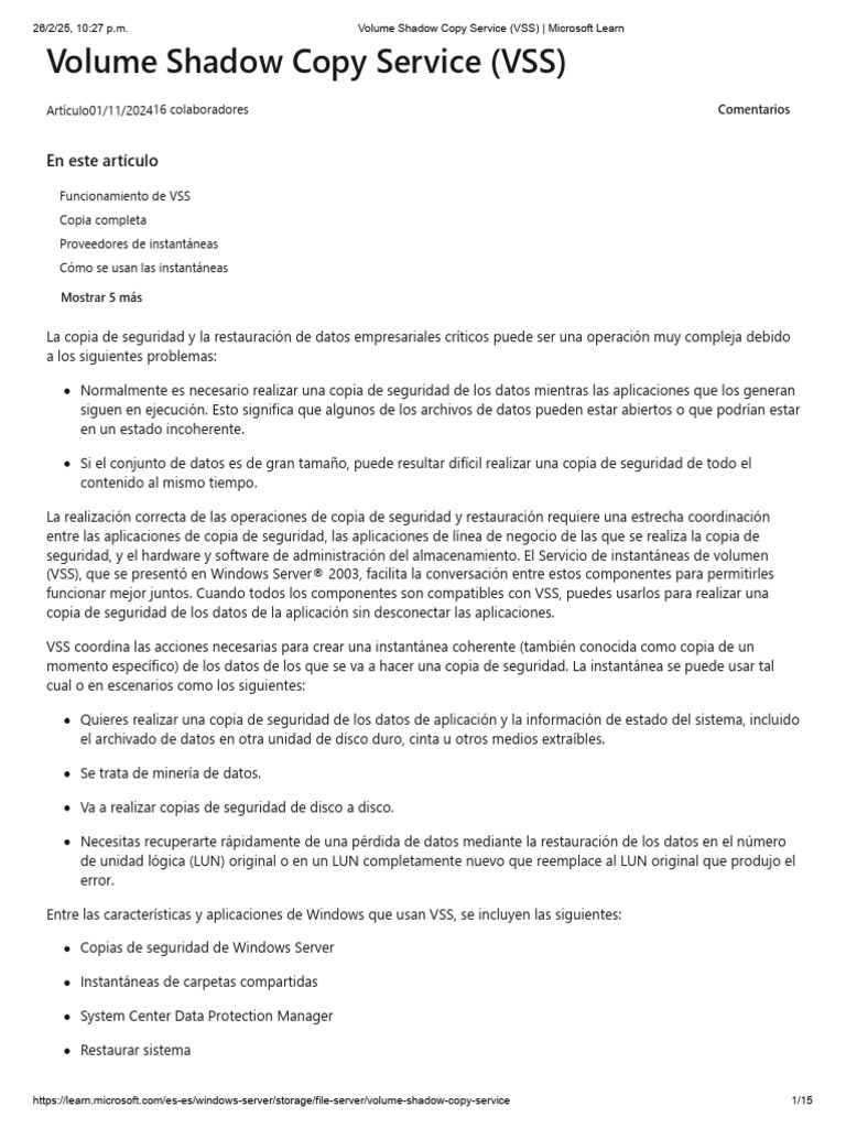 03 - Volume Shadow Copy Service (VSS) - Microsoft Learn | PDF | Archivo de computadora | Windows ...