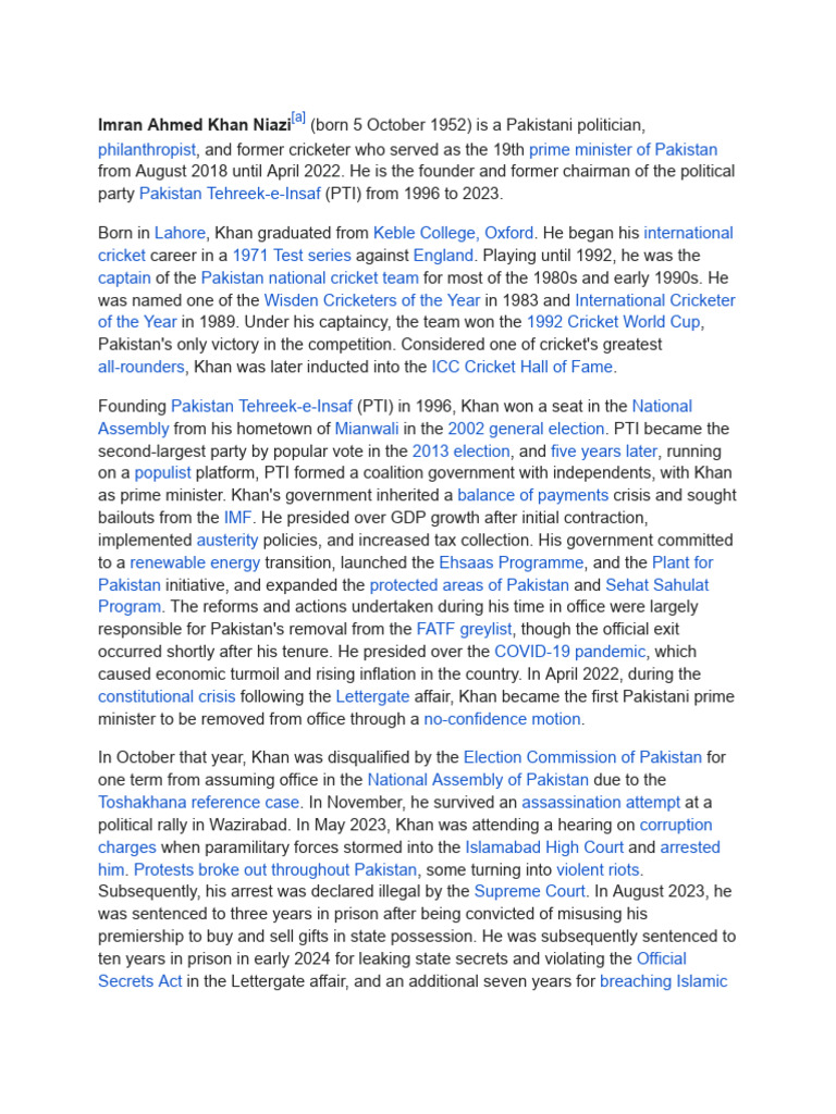 Imran Ahmed Khan | PDF | Pakistan | Politics Of Pakistan