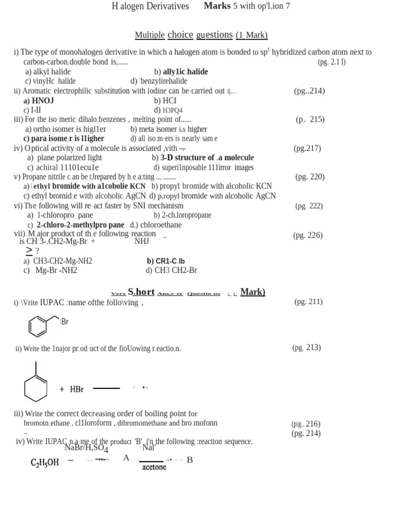 Halogen Derivatives Subjective QB | PDF | Ether | Organic Chemistry