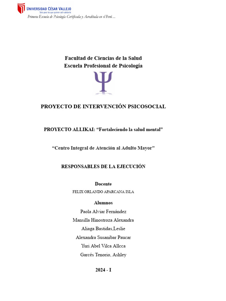 Proyecto Allikai: Salud Mental en Adultos Mayores | PDF | Adultos | Vejez