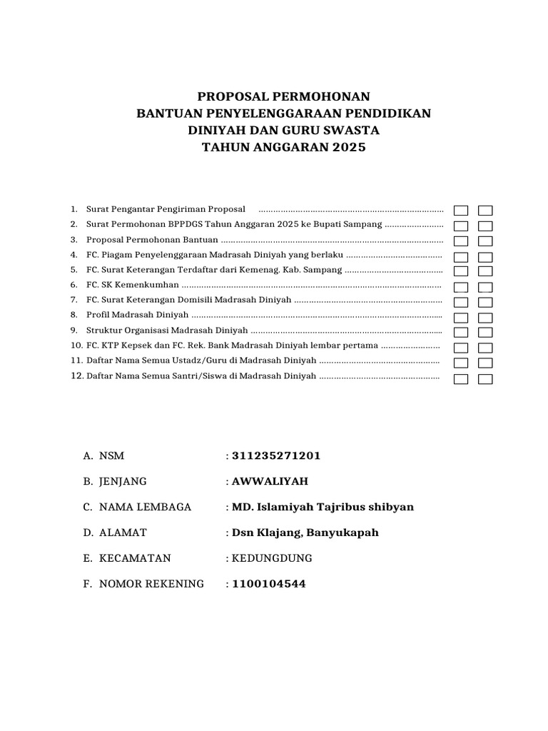 PROPOSAL PERMOHONAN BPPDGS 2025 (Awwaliyah) | PDF