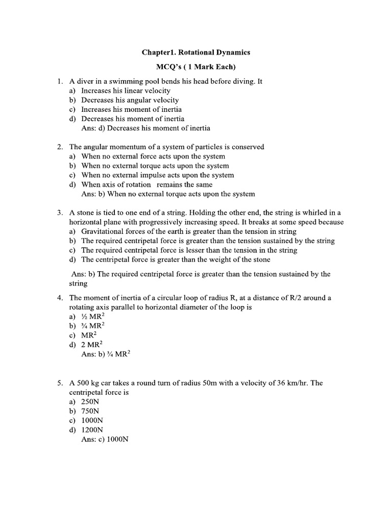 Rotational Dynamics Question Bank | PDF