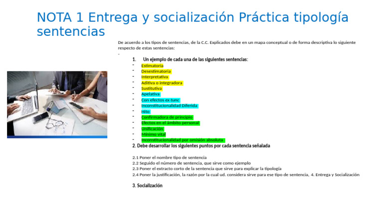 NOTA 1 Entrega y socialización Práctica tipología sentencias | PDF
