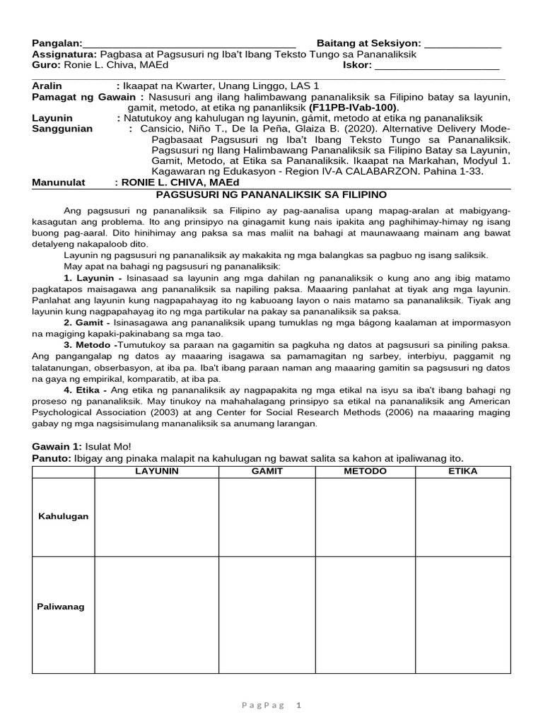 1-PagPag-Q4-LAS1-Week1 | PDF