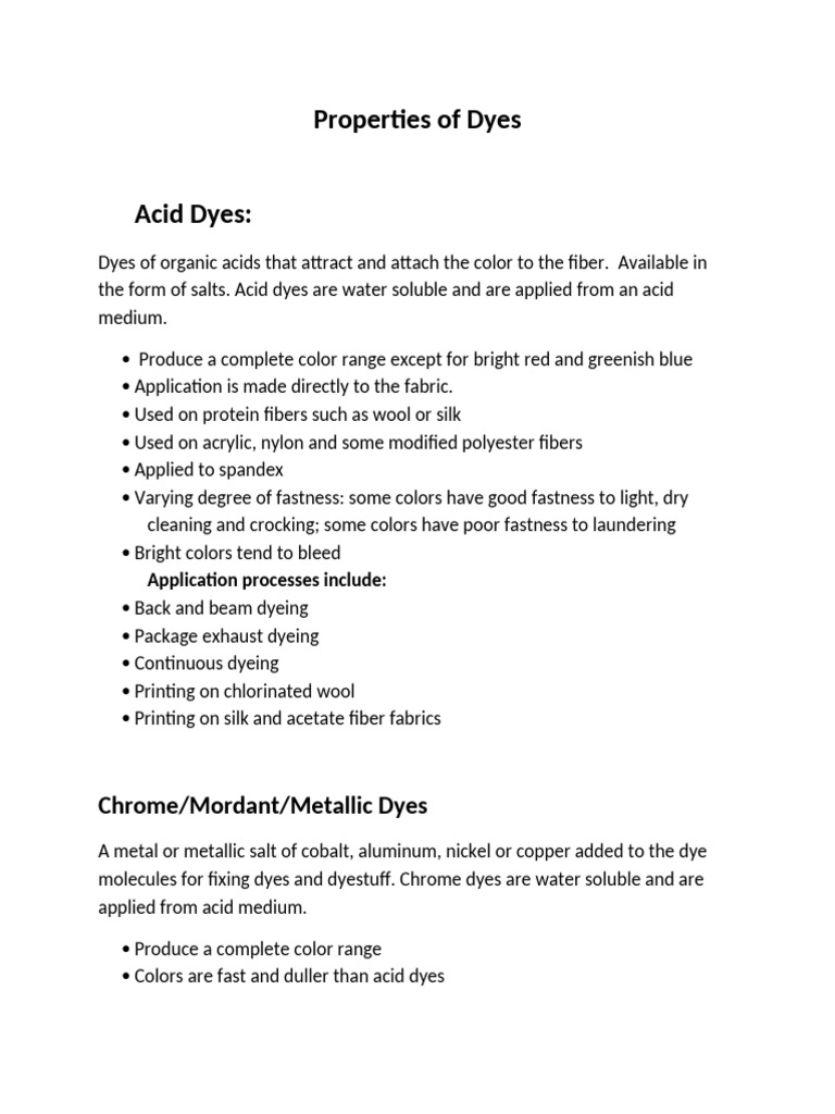 Properties and Uses of Textile Dyes | PDF | Dye | Dyeing
