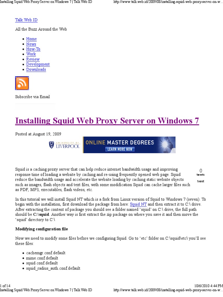 Installing Squid Web Proxy | PDF | Proxy Server | Windows 7