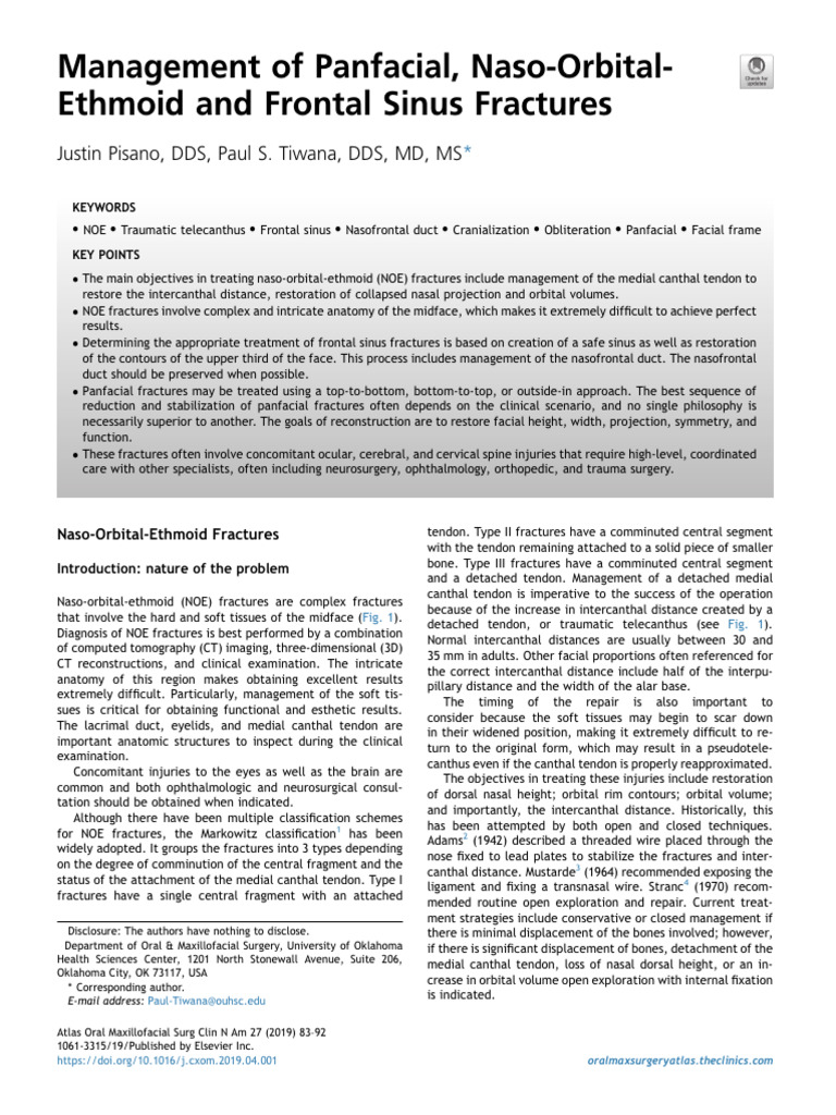 Management of Panfacial, Naso-OrbitalEthmoid and Frontal Sinus Fractures | PDF | Human Nose ...