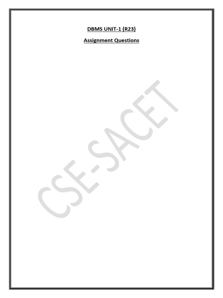 DBMS Unit-1 Assignment Questions Guide | PDF