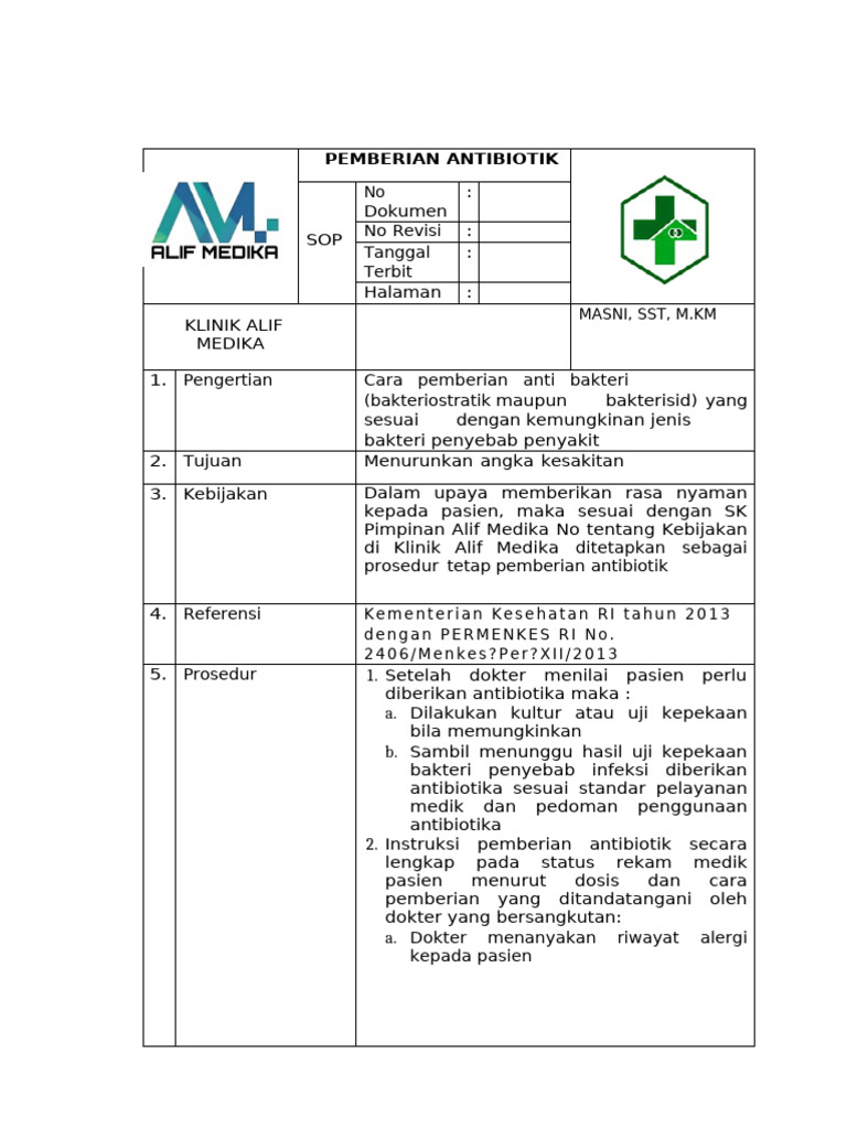 sop penggunaan antibiotic | PDF