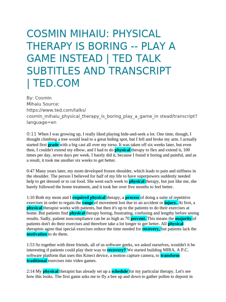 Physical therapy is Boring - Play a game instead | PDF | Physical ...