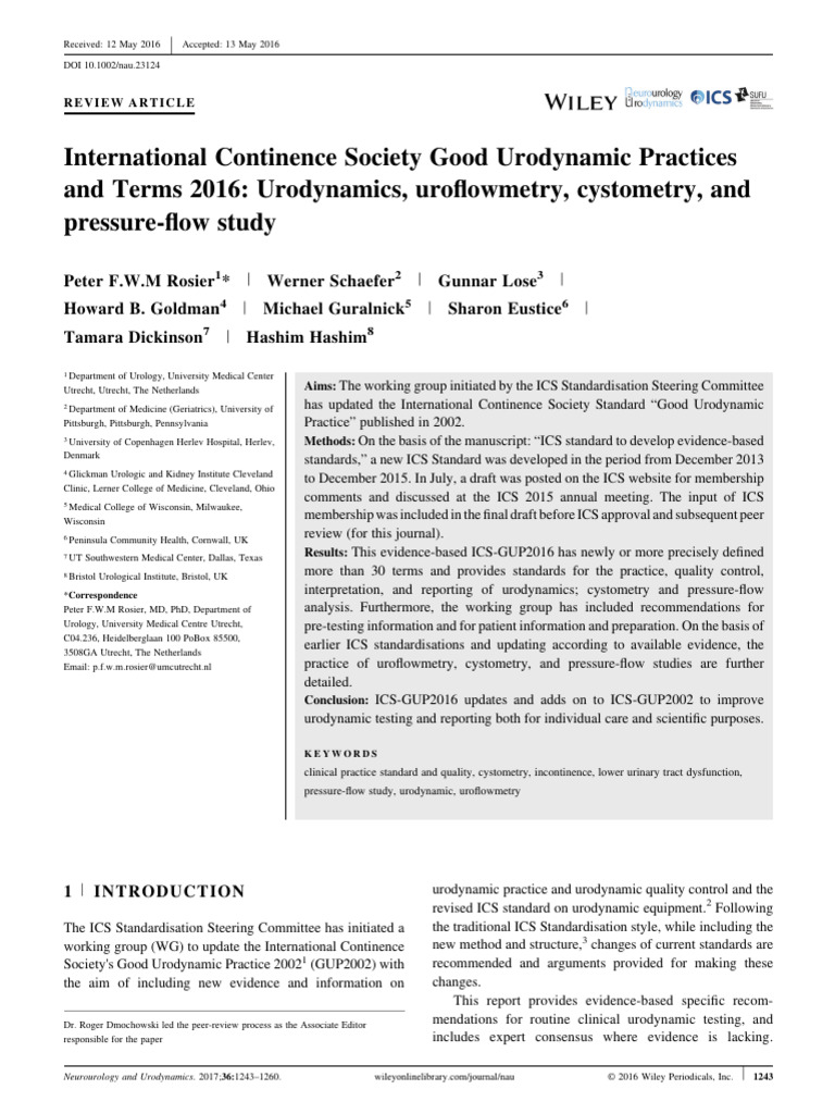 2016 ICS Urodynamic Practices Update | PDF | Urinary Incontinence ...