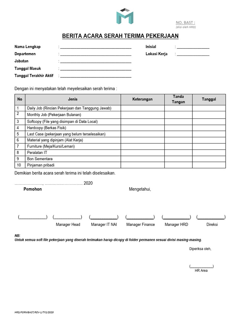 Form BAST Serah Terima Pekerjaan | PDF