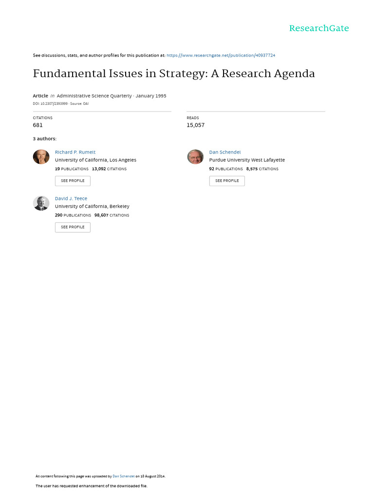 Fundamental Issues in Strategy A Research Agenda | PDF
